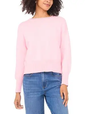 Vince Camuto Roll Neck Cotton Sweater - Precious Pink
