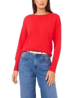 Vince Camuto Roll Neck Cotton Sweater - Rose Red