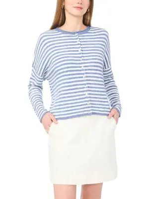 Vince Camuto Striped Cotton Cardigan - Denim Heather