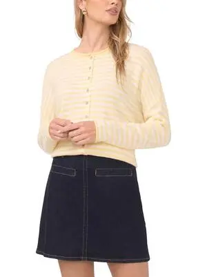 Vince Camuto Striped Cotton Cardigan - Lemon Cream