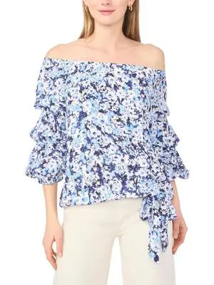 Vince Camuto Floral Off-the-shoulder Blouse - 462 Blue Shadow