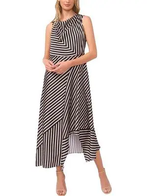 Vince Camuto Striped Cowl Neck Sleeveless Maxi Dress - Rich Black