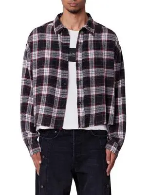 Mnml Washed Crop Flannel Button-up Shirt - Black/white