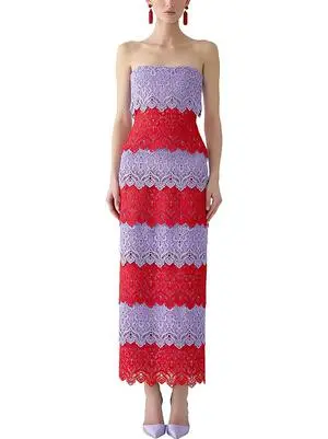 Carolina Herrera Strapless Lace Dress - Herrera Red Multi