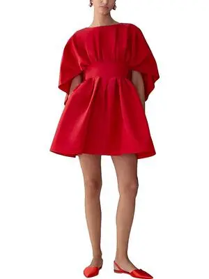 Carolina Herrera Silk Fan Bodice Mini Dress - Herrera Red