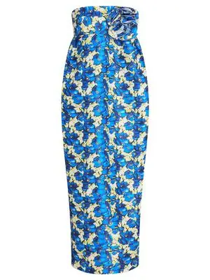 KIKA VARGAS Rosseta Strapless Floral-print Taffeta Midi Dress - Blue