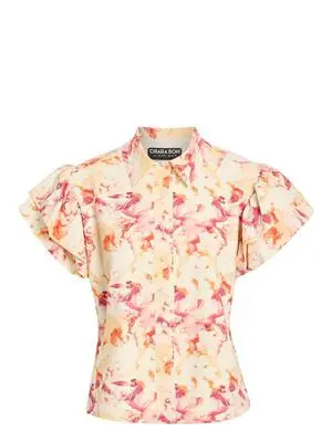 Chiara Boni La Petite Robe Floral Ruffled Stretch-jersey Shirt - Cream