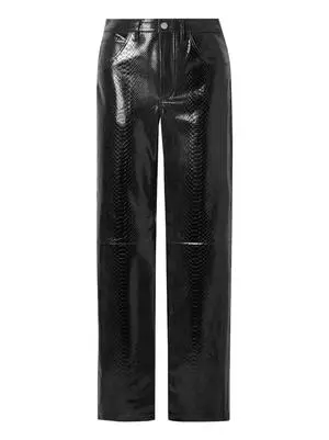 Dodo Bar Or Bora Snake-effect Leather Straight-leg Pants - Black