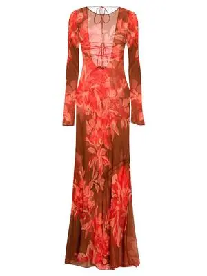 Retrofete Vienna Floral-print Silk-chiffon Maxi Dress - Crimson