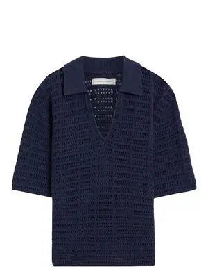 Chinti & Parker Crocheted Cotton Polo Shirt - Navy