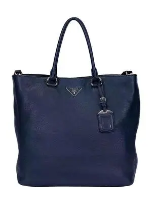 Prada Daino Leather Tote Bag - Blue