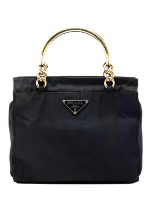Prada 2013-2025 Tessuto Metal Handle Handbag - Black