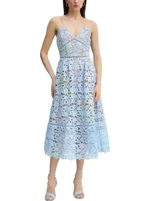 SILVIAN HEACH Floral Lace V-neck Dress - Blue