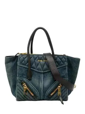 Miu Miu Small Matelasse Denim Biker Satchel - Blue