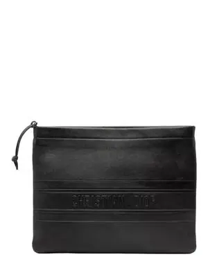 Dior 2020 Logo Embossed Leather Clutch - Black