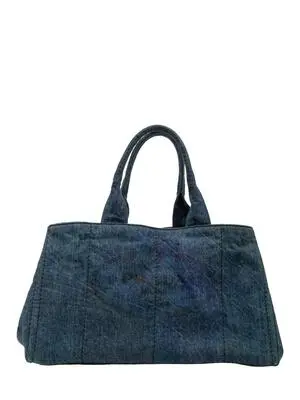 Prada Large Denim Canapa Logo Satchel 2013-2025 - Blue
