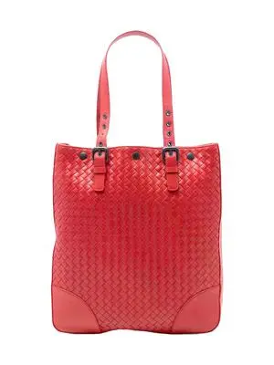 Bottega Veneta Nappa Intrecciato Leather Tote Bag - Red