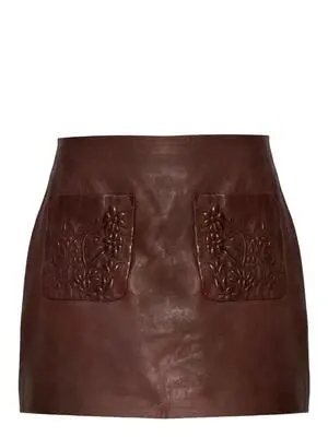 Munthe Bellia Leather Mini Skirt - Brown
