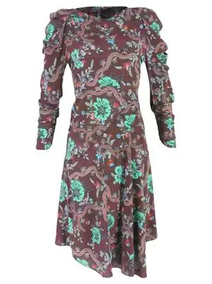 ISABEL MARANT VINTAGE Floral-print Asymmetric Silk Mini Dress - Brown
