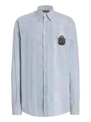 Dolce & Gabbana Striped-pattern Crest-appliqué Shirt - Blue