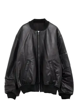 AMAL GUESSOUS Leather Zip-up Jacket - Black