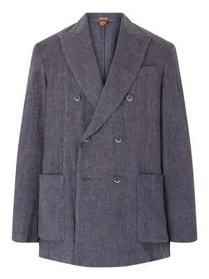 Barena Venezia Unstructured Double-breasted Linen-blend Suit Jacket - Gray