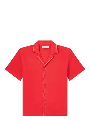 Orlebar Brown Maitan Camp-collar Whipstitched Cotton-seersucker Shirt - Red