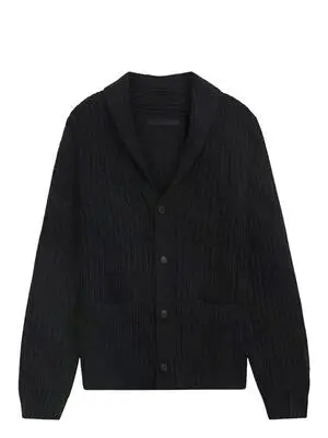 BOSS Ribbed Shawl-collar Cardigan - Blue