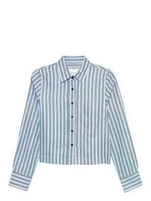 Closed Striped Cropped Shirt - Blue