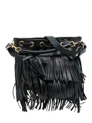 Saint Laurent Small Emmanuelle Fringe Bucket Bag Satchel - Black