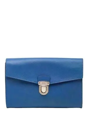 Prada Saffiano Envelope Pushlock Clutch Bag - Blue