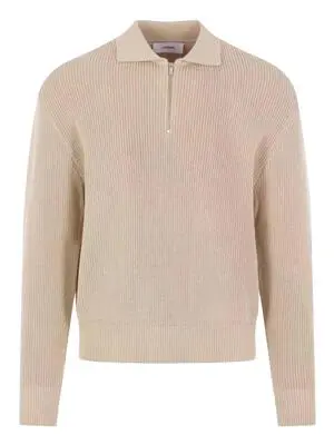 LARDINI Ribbed Half-zip Sweater - Neutrals
