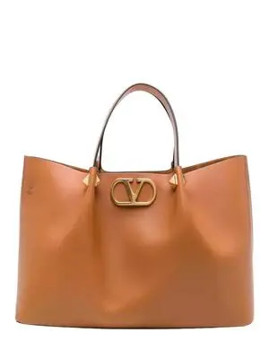 Valentino Garavani V-logo Stud Leather Tote - Neutrals
