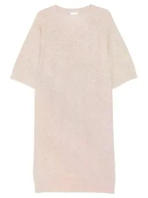 PANICALE Sequin Embellished V-neck Midi Dress - Neutrals