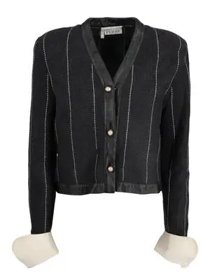 Gianfranco Ferre Leather-trimmed Cardigan - Grey