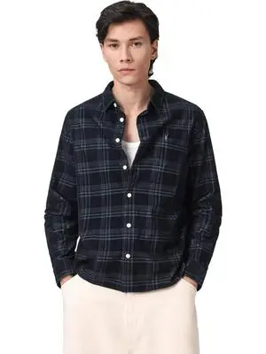 ALLSAINTS Rockley Ramskull Checked Shirt Surge Black