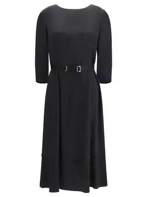 Prada Belted-waist Midi Dress - Black