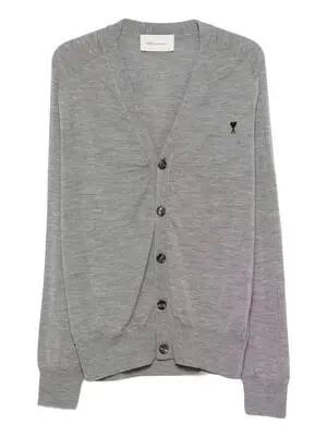 AMI Paris Button V-neck Cardigan - Grey