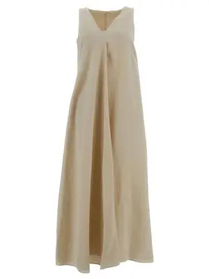 M.S.M. MILANO Sleeveless Linen Maxi Dress - Beige