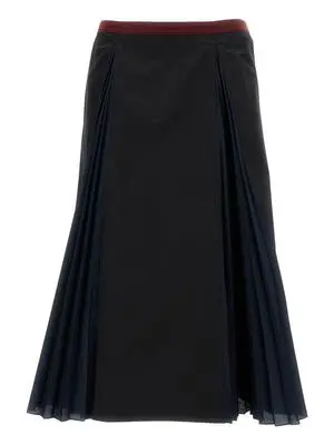 Plan C Pleated Trapezoid Midi Skirt - Black