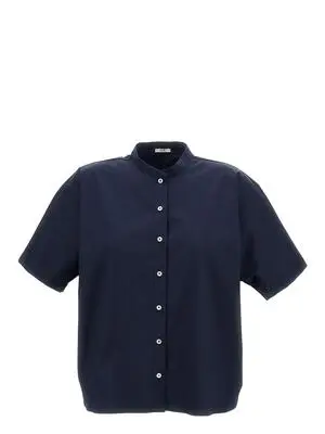 M.S.M. MILANO Cotton Blend Mandarin Collar Shirt - Blue