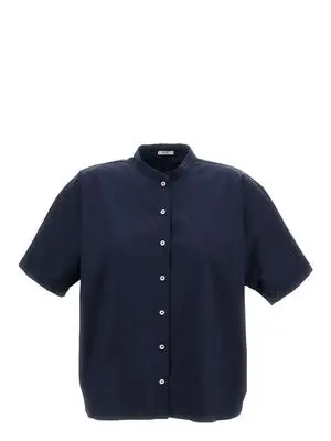 M.S.M. MILANO Cotton Blend Mandarin Collar Shirt - Blue