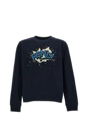 Fendi Cotton Sweatshirt With Embroidery - Blue