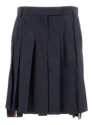 Thom Browne Pleated Cotton Miniskirt - Blue