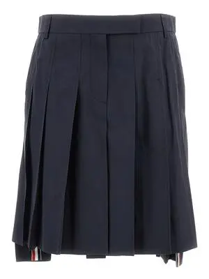 Thom Browne Pleated Cotton Miniskirt - Blue