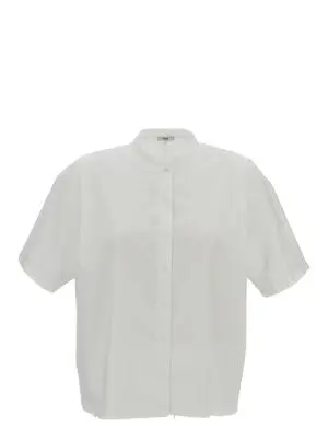 M.S.M. MILANO Mandarin Collar Cotton Blend Shirt - White