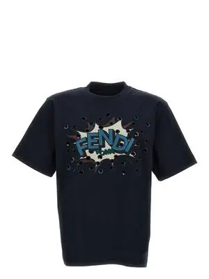 Fendi T-shirt With Embroidery - Blue