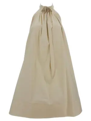 M.S.M. MILANO Cotton Blend Halterneck Maxi Dress - Beige
