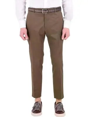 DELL'OGLIO Cropped Chino Trousers With Pressed Creases - Brown