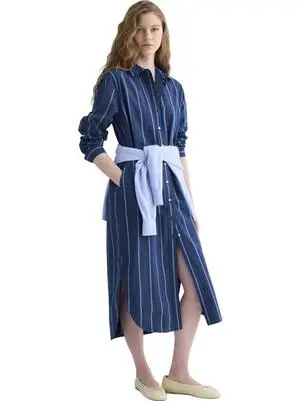 Everlane Midi Shirtdress In Ultrasoft Cotton - Estate Blue/open Air/white
